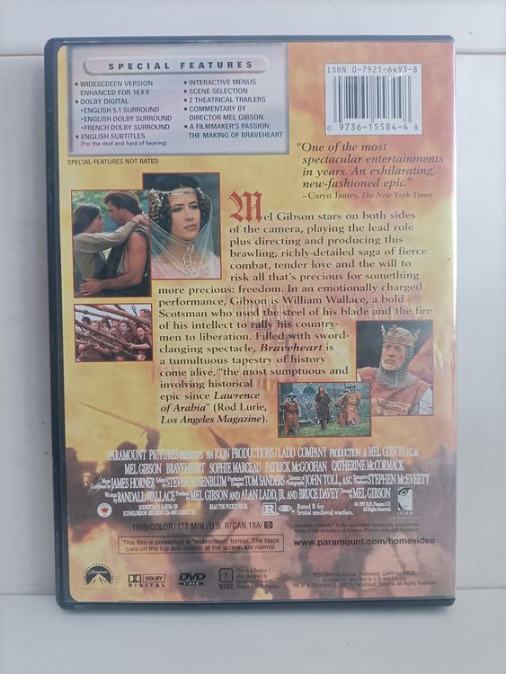 DVD Zone 1 USA BraveHeart (uk/fr) Mel Gibson Sophie Marceau (Gebraucht ...