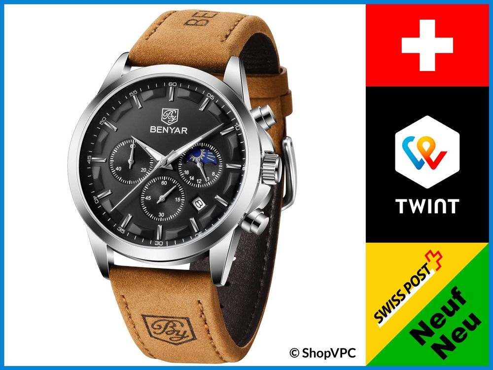 Herrenuhr mit Lederarmband und analogem Chronographen (Neu und originalverpackt) in Develier für ...