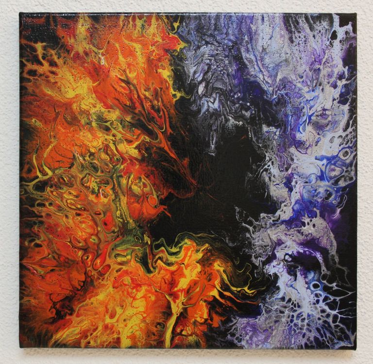 Acryl-Pouring "Eis und Feuer" | Kaufen auf Ricardo