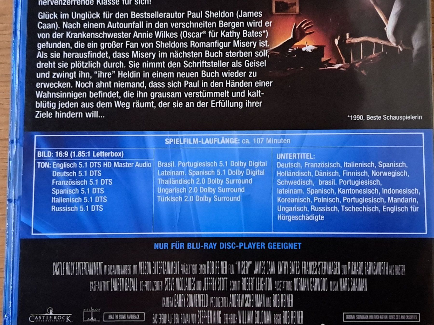 Blu-Ray Misery mit James Caan, Kathy Bates (Neu (gemäss Beschreibung ...