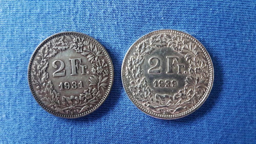 2 x 2 Fr Silbermünzen 30er Jahre: 1931 und 1939 ab 1.00 !! | Kaufen auf Ricardo