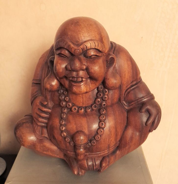 Gros Bouddha rieur en bois massif | Kaufen auf Ricardo