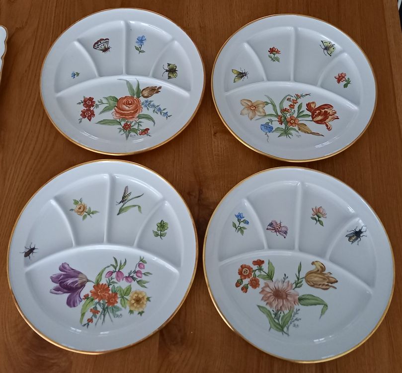 SET AN 4 *TIRSCHENREUTH - FONDUE BOURG.-TELLER* BEMALT/DM 27 (Gebraucht ...