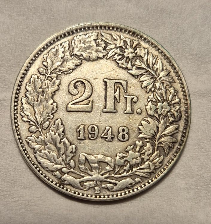 Münze 2 Franken Helvetia 1948 (Gebraucht) in Kriens für CHF 5 – mit Lieferung auf Ricardo kaufen