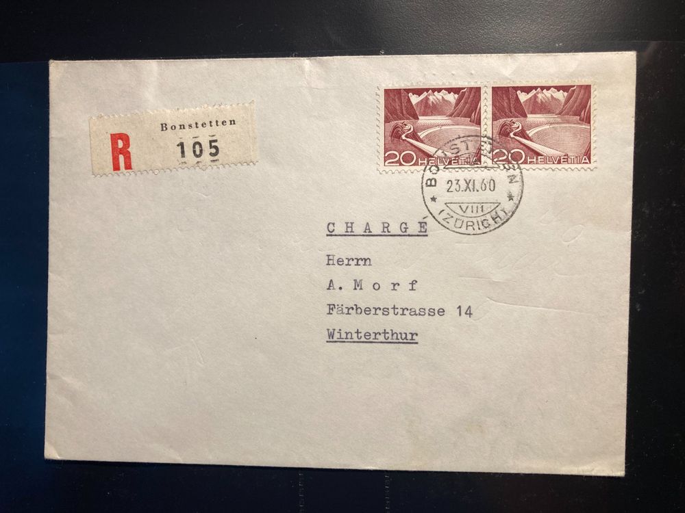 Schweiz 1960 R-Brief Bonstetten Winterthur Paar 20 Grimsel | Kaufen auf Ricardo