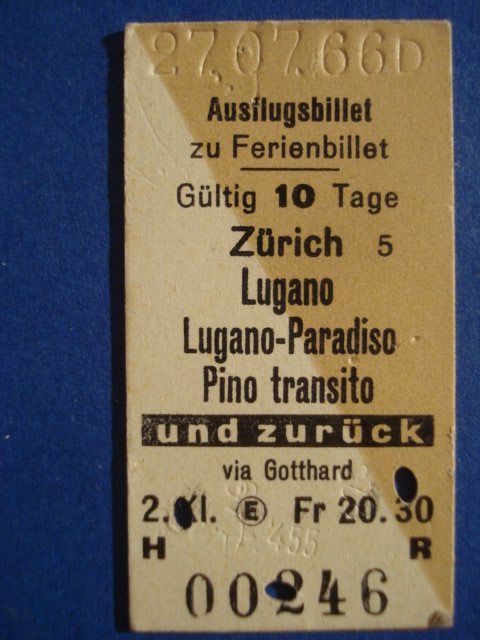 SBB - 27.7.1966 - ZÜRICH - LUGANO-PARADISO - Ausflugsbillett (Gebraucht) in Biel/Bienne für CHF ...