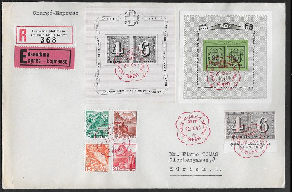 1943 R/Ex. Brief Genfer + ZH Block o Genève+Zusatzfr. ab 1.- | Kaufen auf Ricardo