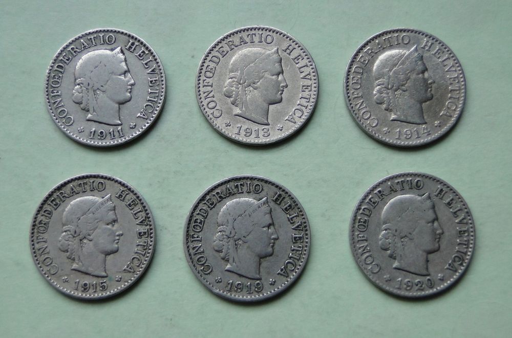 6x 5 Rappen 1911, 1913, 1914, 1915, 1919, 1920 (Gebraucht) in Killwangen für CHF 2.9 – mit ...