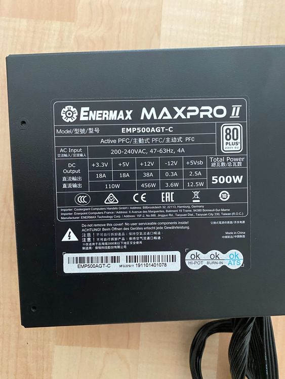 500W PC Netzteil von Enermax (Gebraucht) in Rheinfelden für CHF 20 – mit Lieferung auf Ricardo ...