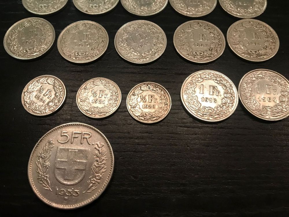 Schweizer Silbermünzen 5 Franken, 1 Franken und 50 Rappen (Gebraucht) in Emmenbrücke für CHF 99 ...