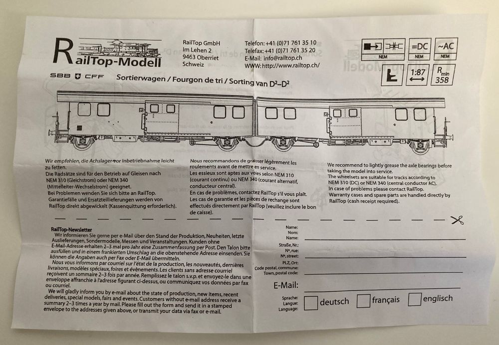 RailTop Modell-Sortierwagen-SBB CFF FFS-Gleichstrom-DC-H0 | Kaufen auf Ricardo