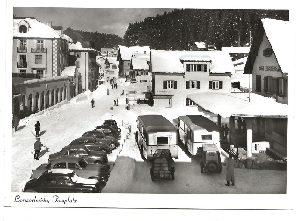 Lenzerheide (GR) Postplatz - Saurer Postauto Winter um 1950 | Kaufen auf Ricardo