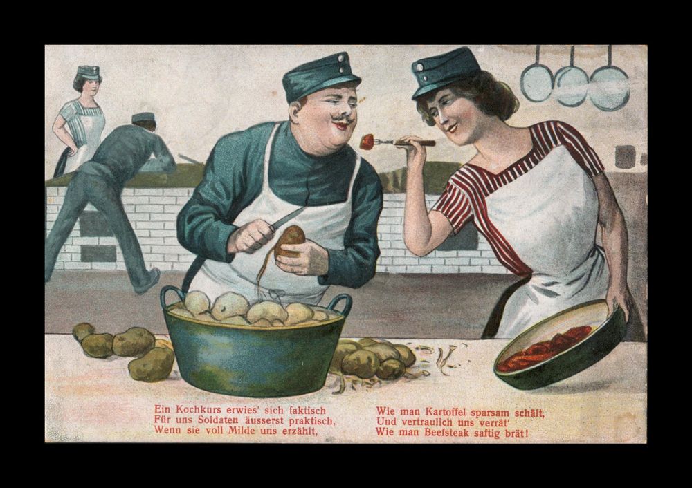 1910 Militär Scherzkarte "Ein Kochkurs erwies sich faktisch" (Gebraucht ...
