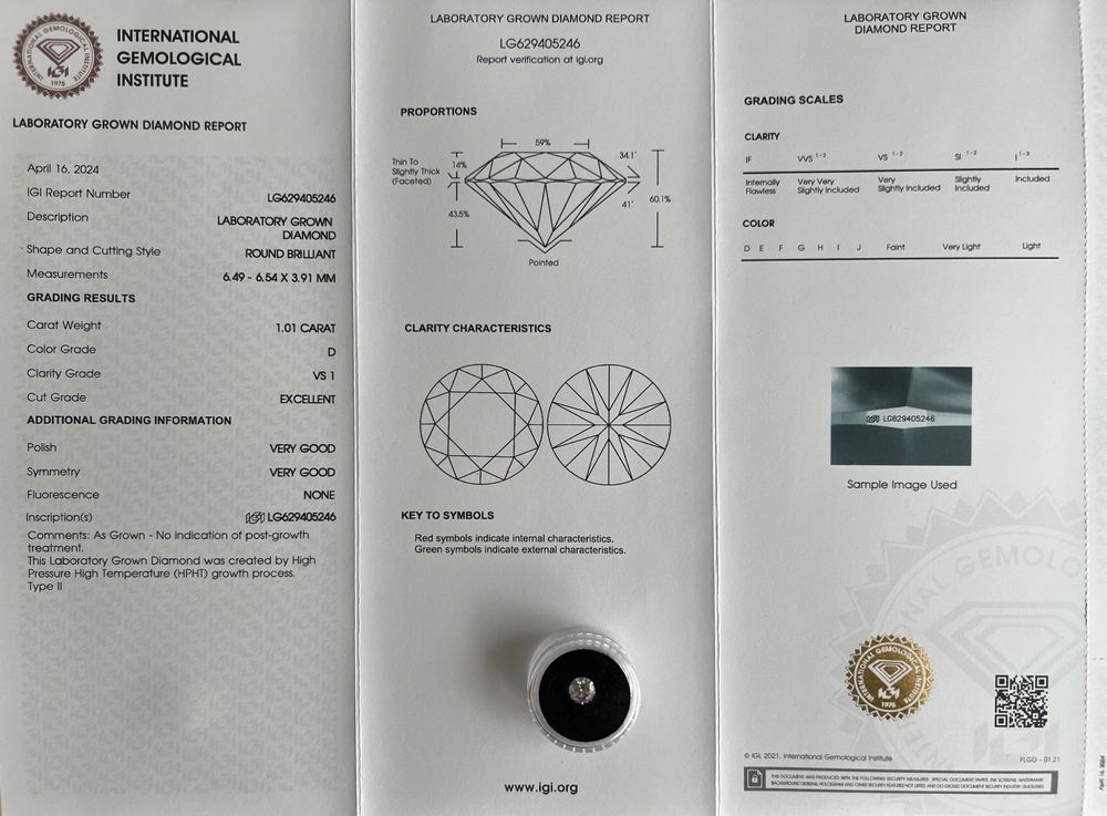 DIAMANT LABOR 1.01 ct mit IGI Zertifikat D - VS1 | Kaufen auf Ricardo