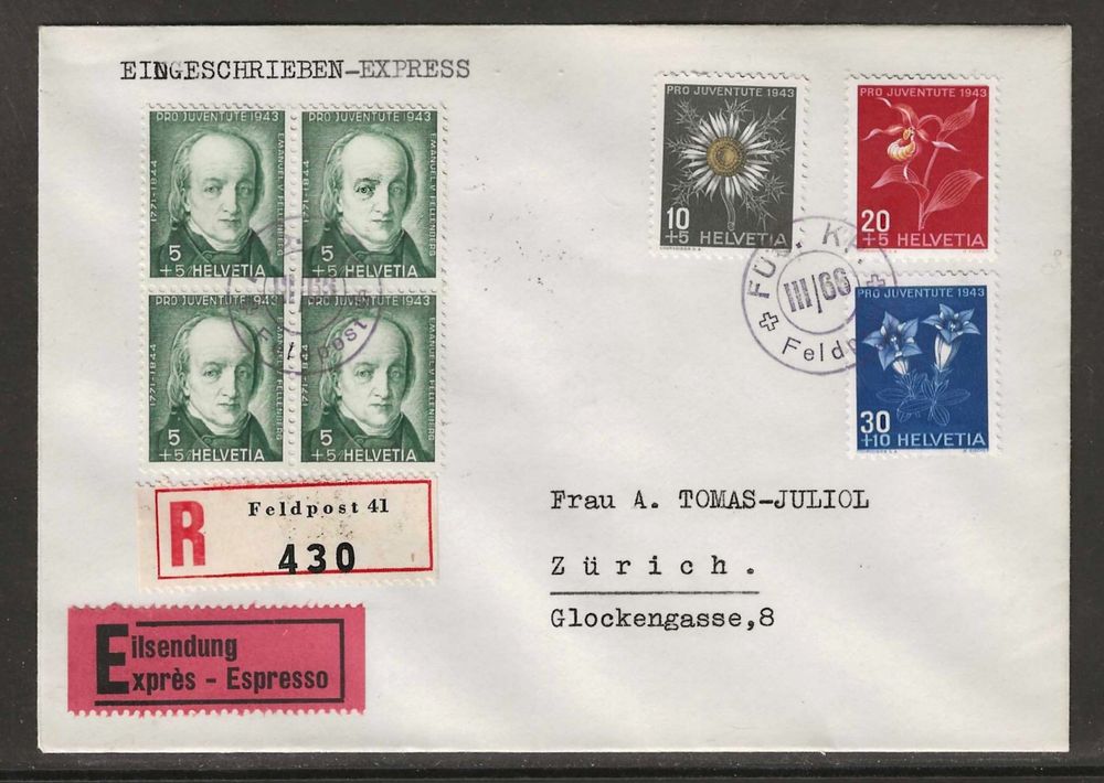 Feldpost Express Brief mit PJ Serie von 1943 (Gebraucht) in Gümligen für CHF 15 – mit Lieferung ...