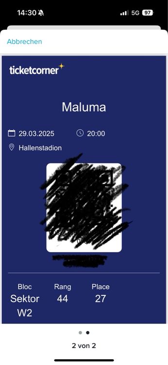 2x Maluma Sitzplätze (29.3.2025), Hallenstadium (Neu (gemäss ...