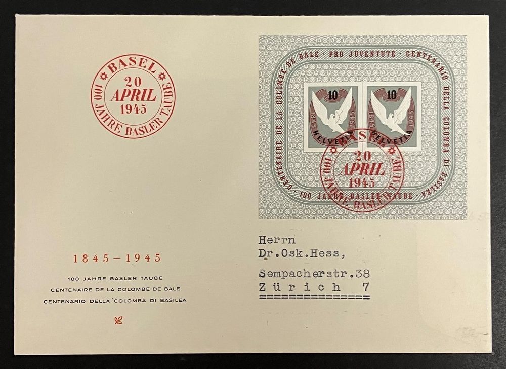 BRIEF MIT BLOCK BASLER TAUBE ⦿ (Gebraucht) in Oberwil BL für CHF 15 – mit Lieferung auf Ricardo ...