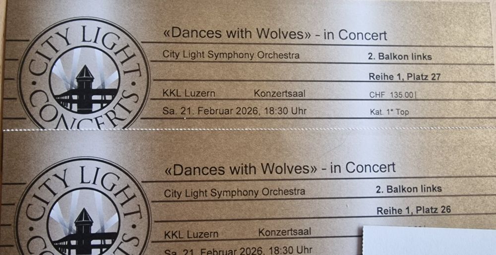 2 Tickets KKL Dances with Wolves in Concert (Gebraucht) in Emmen für ...