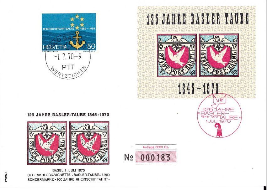 Vignetten-Brief 125 Jahre Basler Taube 1.7.70 (Gebraucht) in Bellach für CHF 2 – mit Lieferung ...