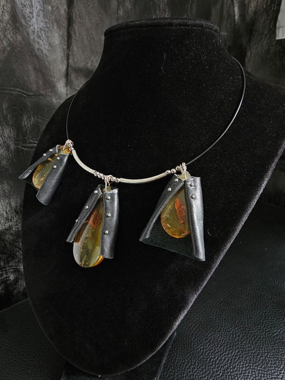 Bernstein Collier mit Leder Unikat Bernsteinkette natur | Kaufen auf ...