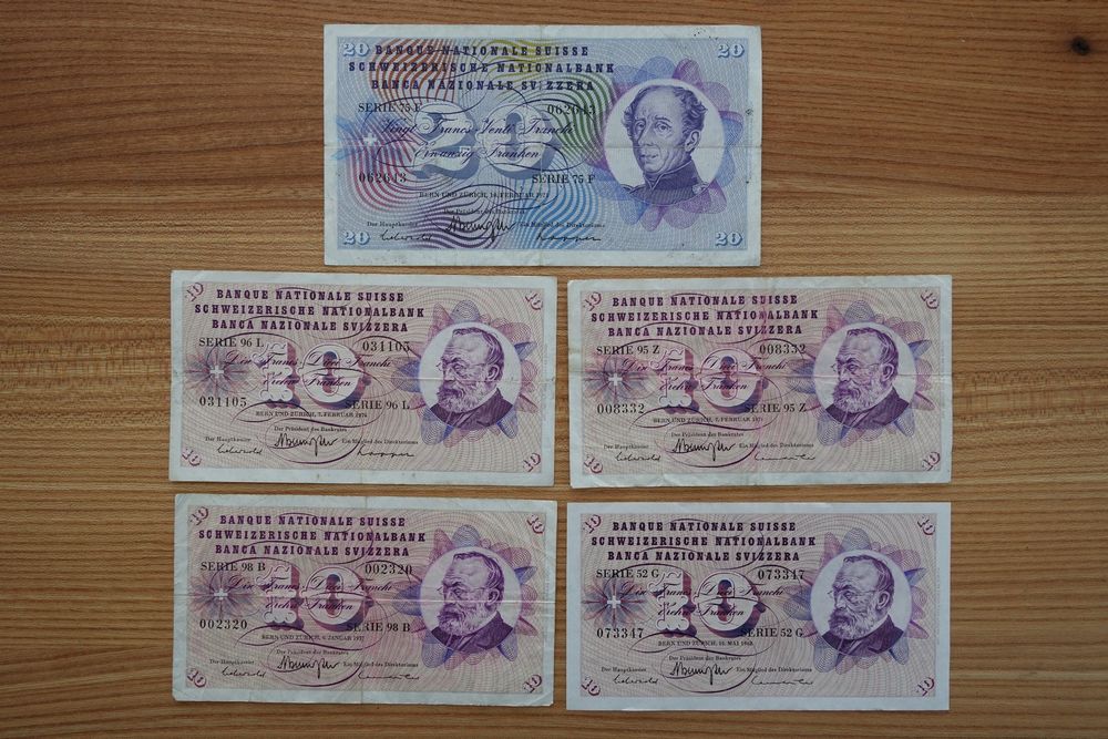 BANKNOTEN SCHWEIZ - 1 Stk. 20.-- / 4 Stk. 10.-- (Gebraucht) in Ibach ...
