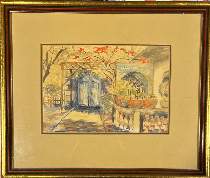 Garten Szene Aquarell Verso Unleserlich Signiert | Kaufen auf Ricardo