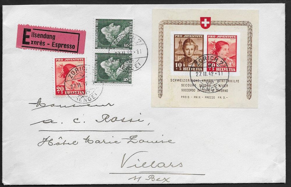 1942 Brief Zürich Pj Block J98 99i Zusatzf Sbk 650 Ab 1 Gebraucht