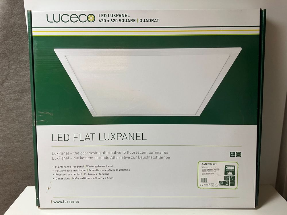 LUCECO - LED Flat Panel Deckenl. 40W/62x62cm/3000lm ab 1.- (Neu (gemäss ...
