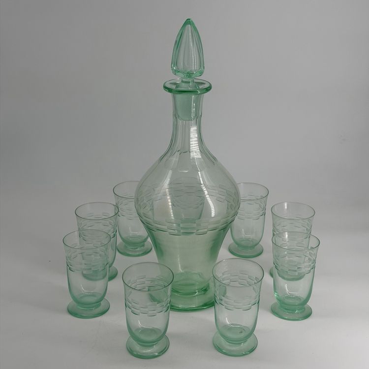 Service verre ouraline uranium UV carafe et 9 verres ancien (Gebraucht ...
