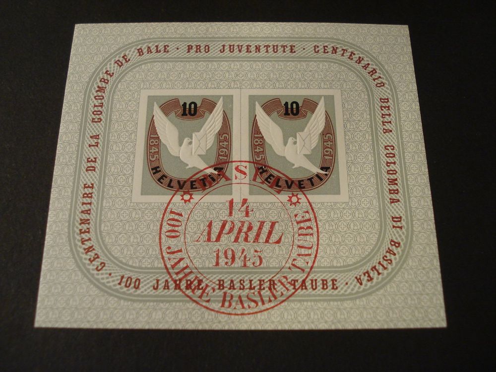 Block Basler Taube 1945, Roter Sonderstempel, Gummi ** | Kaufen auf Ricardo