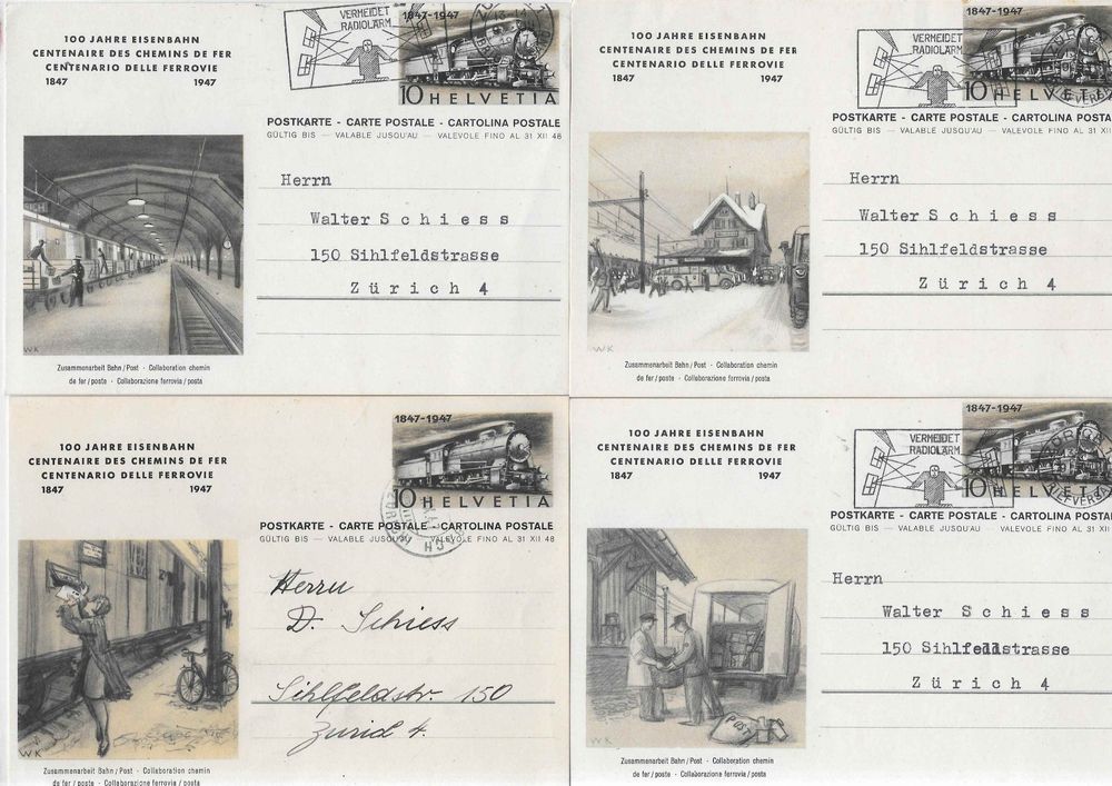 1947: 100 Jahre Eisenbahn 4 verschieden.10 Rp.Gansache | Kaufen auf Ricardo