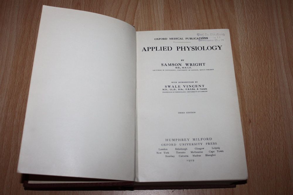 applied physiology samson wright 1929 (Gebraucht) in Kaden für CHF 75 – mit Lieferung auf ...