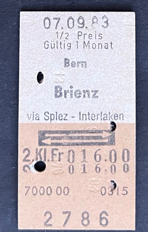 Bern • Brienz via Spiez - Interlaken Billett 1983 | Kaufen auf Ricardo
