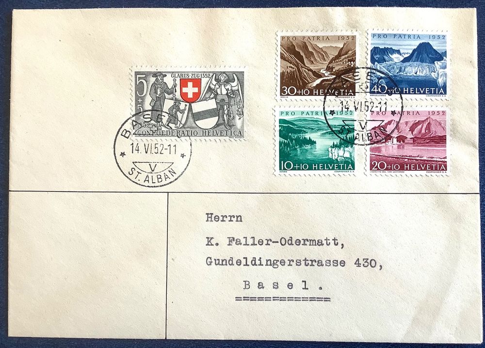 1952 / Pro Patria Satzbrief - Basel (Gebraucht) in Liestal für CHF 6 – mit Lieferung auf Ricardo ...