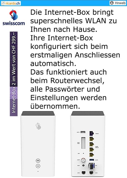 Swisscom Internet-Box 2 (Neu und originalverpackt) in Kaisten für CHF ...