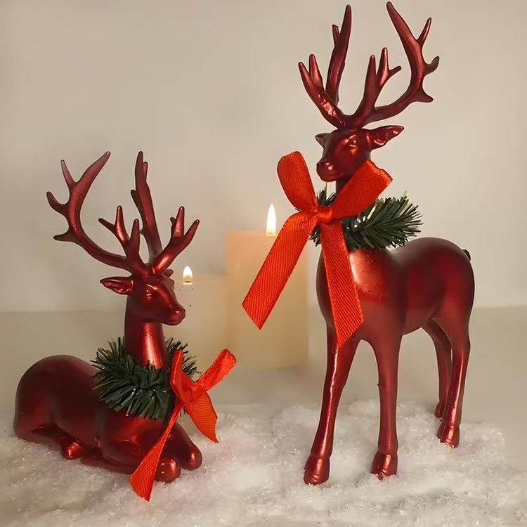 SONDERPREIS ‼️ 2 Hirsch 🦌 Statue Deko Weihnachten rot NEU (Neu (gemäss ...