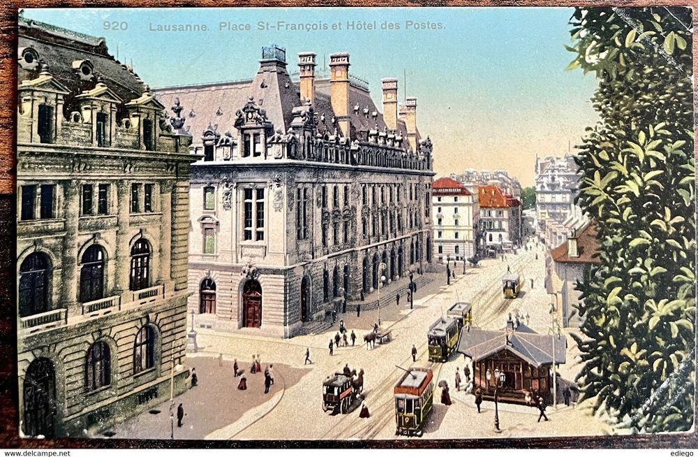 LAUSANNE -PLACE ST. FRANÇOIS AVEC TRAMS, CALÈCHES 1900 | Kaufen auf Ricardo