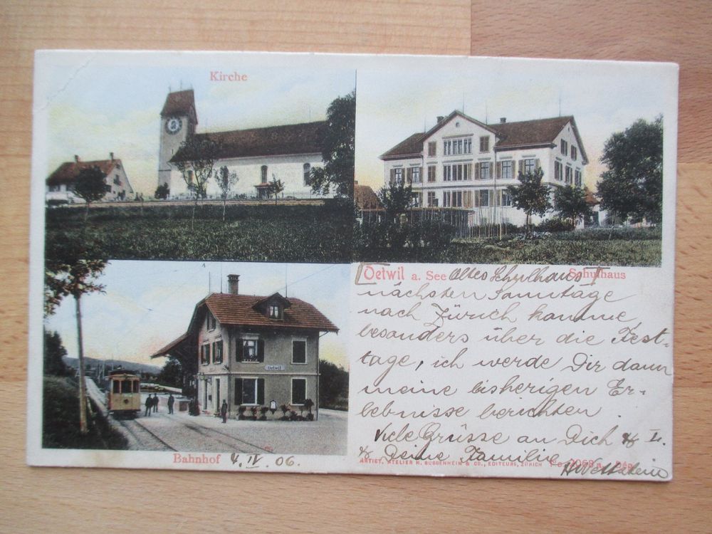 AK Oetwil am See 3-bildrig mit Bahnhof und Bahn, Schulhaus (Gebraucht) in Obfelden für CHF 40 ...