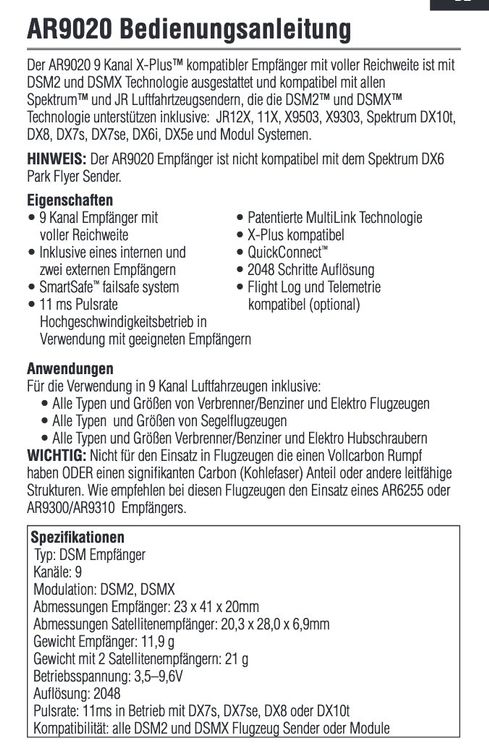 Spektrum AR9020 9-Channel DSMX X-Plus Receiver SPMAR9020 | Kaufen auf ...