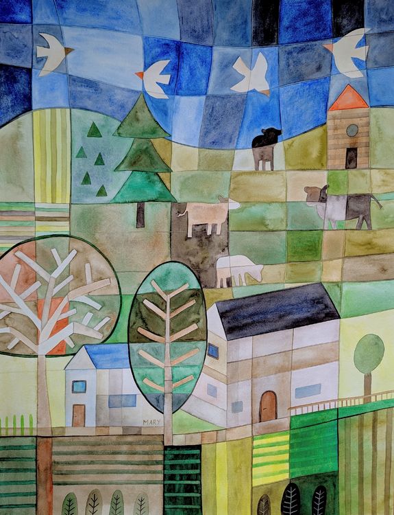 Original Aquarell "auf einem Hof" Bauernhof Bild Kühe (Neu und originalverpackt) in Wittenbach ...