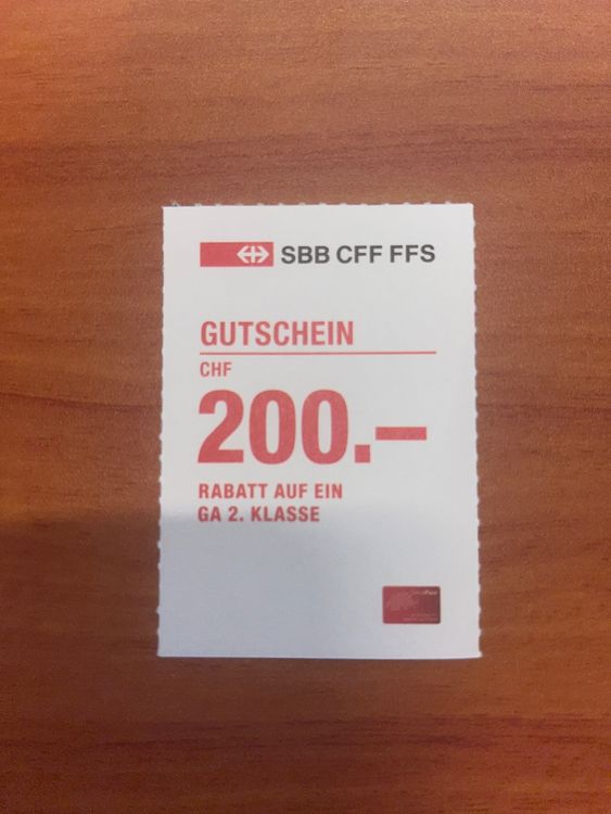 Gutschein CHF 200.- Rabatt auf ein GA 2. Klasse (Neu (gemäss Beschreibung)) in Winterthur für ...