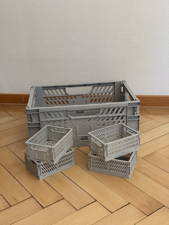 5 Grey Storage Crates - Stackable & Foldable (Neu (gemäss Beschreibung ...