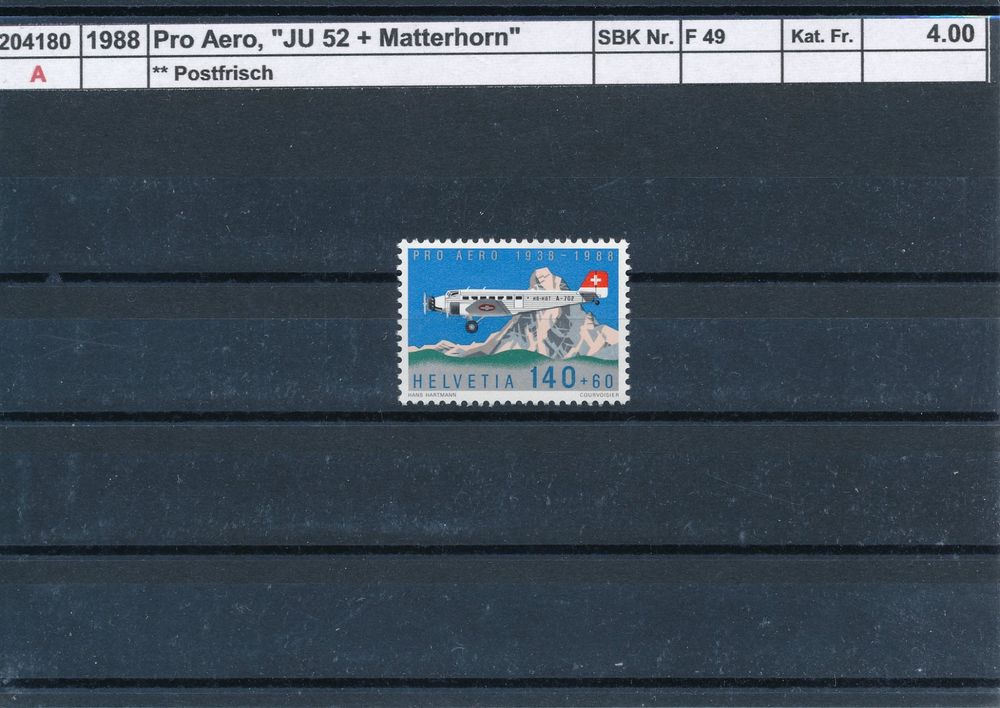 1988 Pro Aero, "JU 52 + Matterhorn" (Neu (gemäss Beschreibung)) in Winterthur für CHF 2 – mit ...