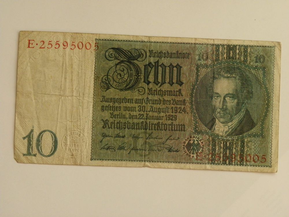 Reichsbanknote 10 Mark 1924/1929, Gebraucht (Gebraucht) in ...
