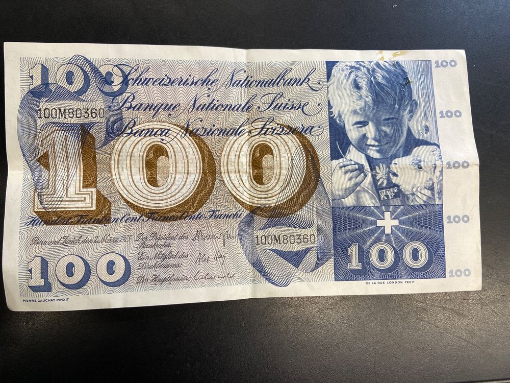 100 Fr.-Note Schweiz 1973 (Gebraucht) in Herisau für CHF 52 – mit ...