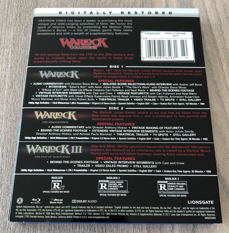 Warlock Collection (1-3) Blu Ray Vestron Video (US-Version) (Gebraucht) in Malters für CHF 11.9 ...