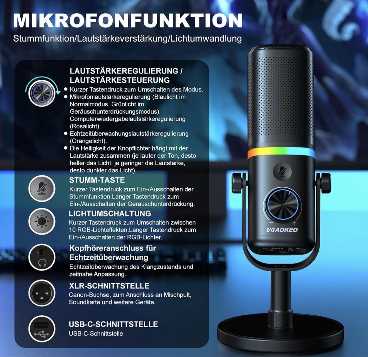 USB Mikrofon Weiß RGB – 192kHz Studio Mic für PC & Stream (Neu und ...