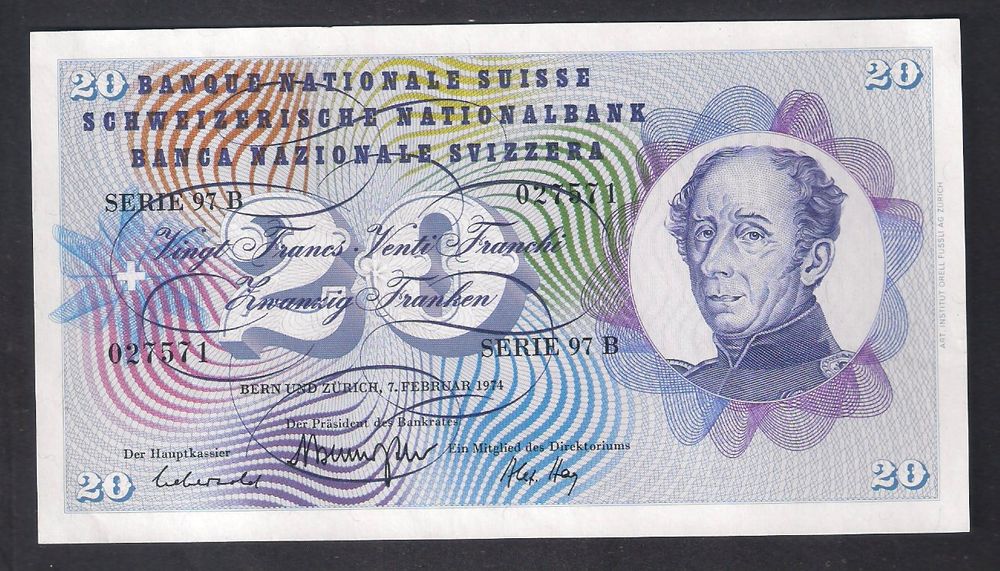 CH 20 Fr. 1974 Serie 97 B Bankfrisch 99 % (Neu (gemäss Beschreibung ...