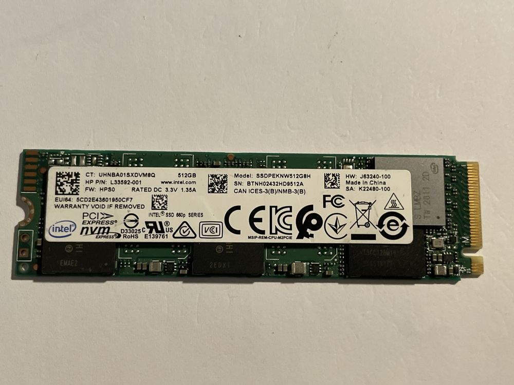 Schnelle Intel SSD 512GB NVMe M.2 Gebraucht funktioniert (Gebraucht) in Zürich für CHF 21 – mit ...