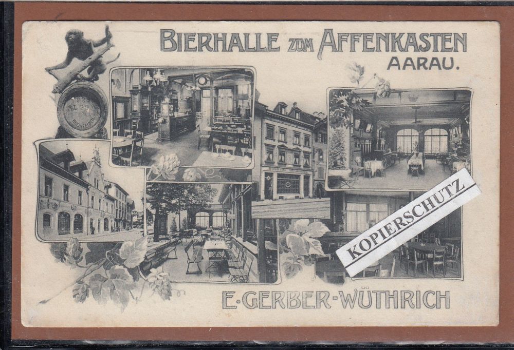 AARAU 1917, BIERHALLE - AFFENKASTEN , E. GERBER REKLAME (Gebraucht) in Hergiswil NW für CHF 100 ...